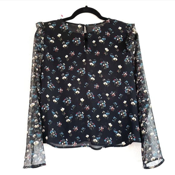 Zara | Tops | Zara Sheer Floral Blouse Ruffled Shoulders | Poshmark